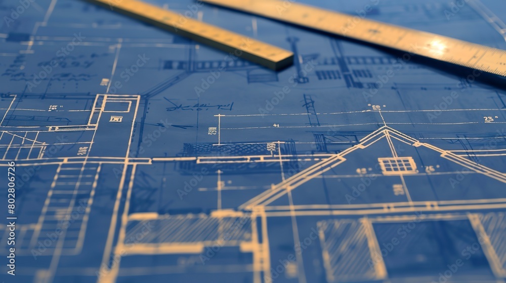 House blueprints on an architectâ€™s desk, close-up, detailed plans ...