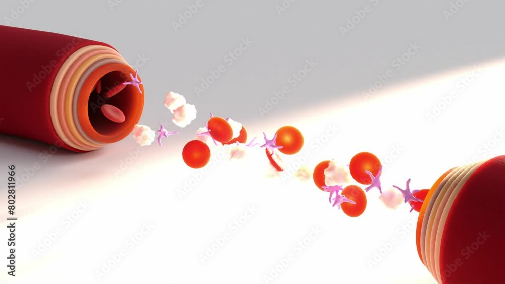 illustration of blood vessel. blood cells flow inside an artery. cross ...