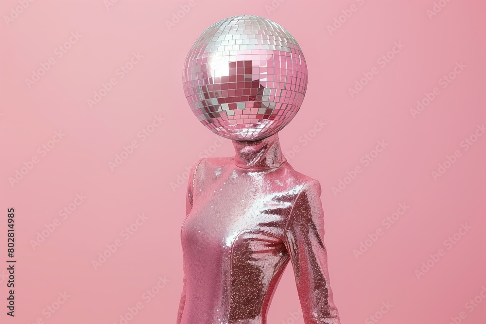 plastic fashion doll wearing pink glitter dress with disco ball istead ...