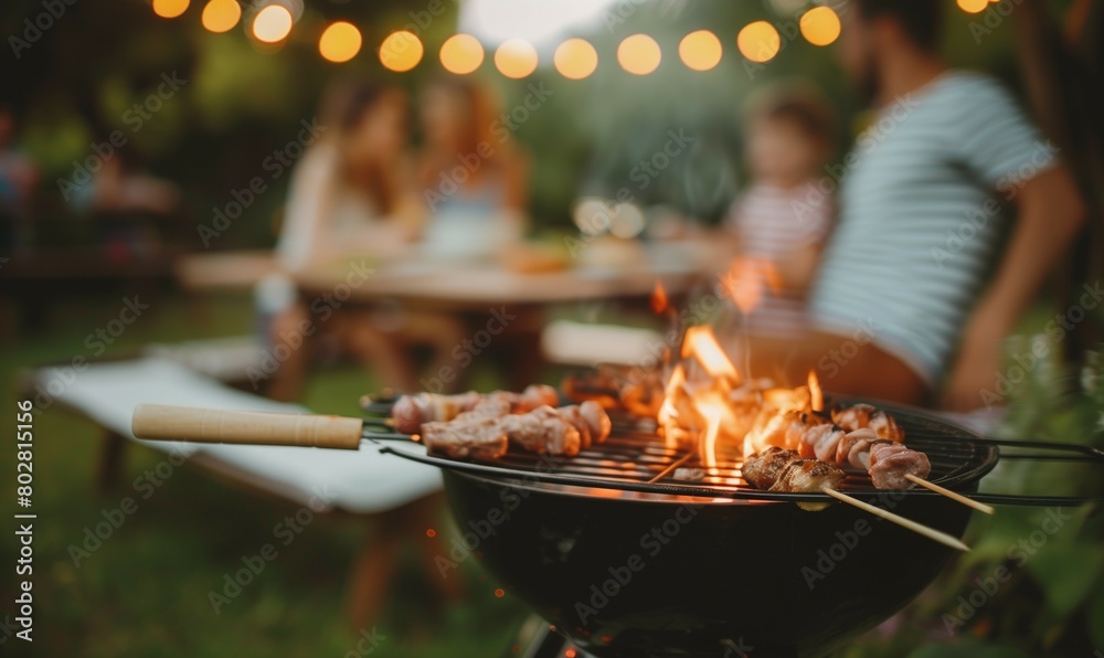 American family and friends cookout having grill bar-b-q party picnic ...