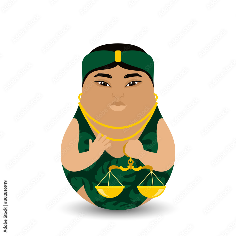 Tilting Toy. zodiac sign - Libra. A young Asian girl holds a golden ...