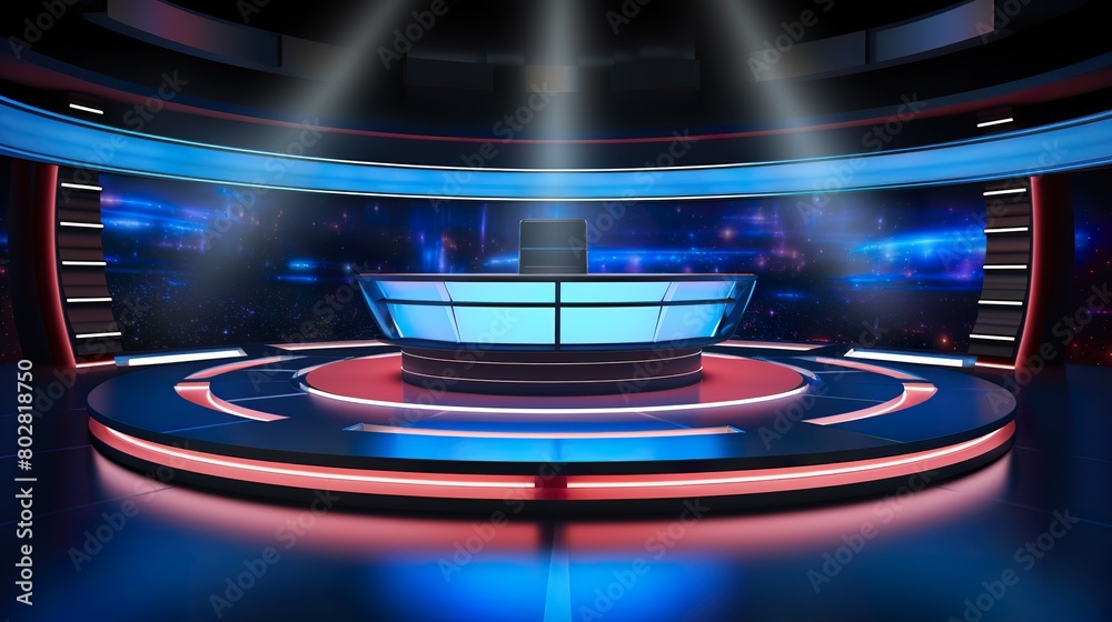 3D Virtual TV Studio News, News studio. News room. Background for newscast, virtual studio set ...