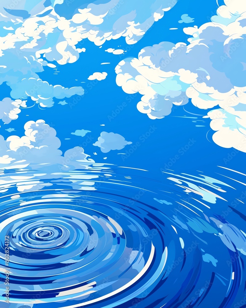 Abstract closeup of spring water ripples, reflecting the blue sky and ...