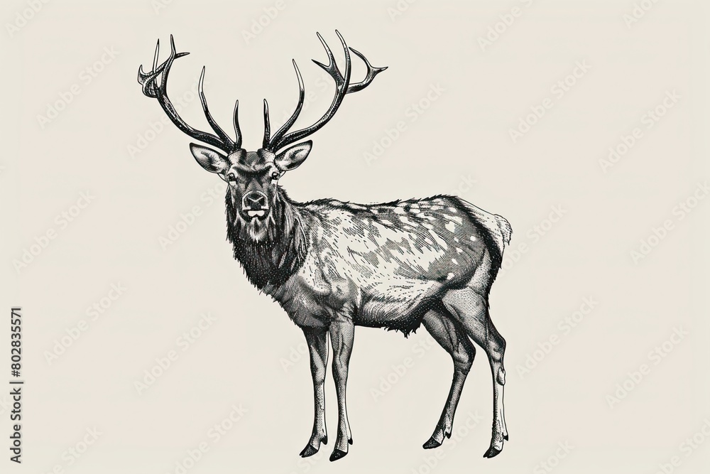 Deer illustration clear thick black outlines line art no missing arms ...