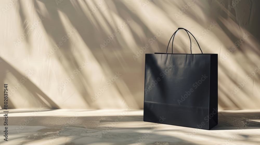 Blank black paper bag bag mockup template for label, with soft lighting ...