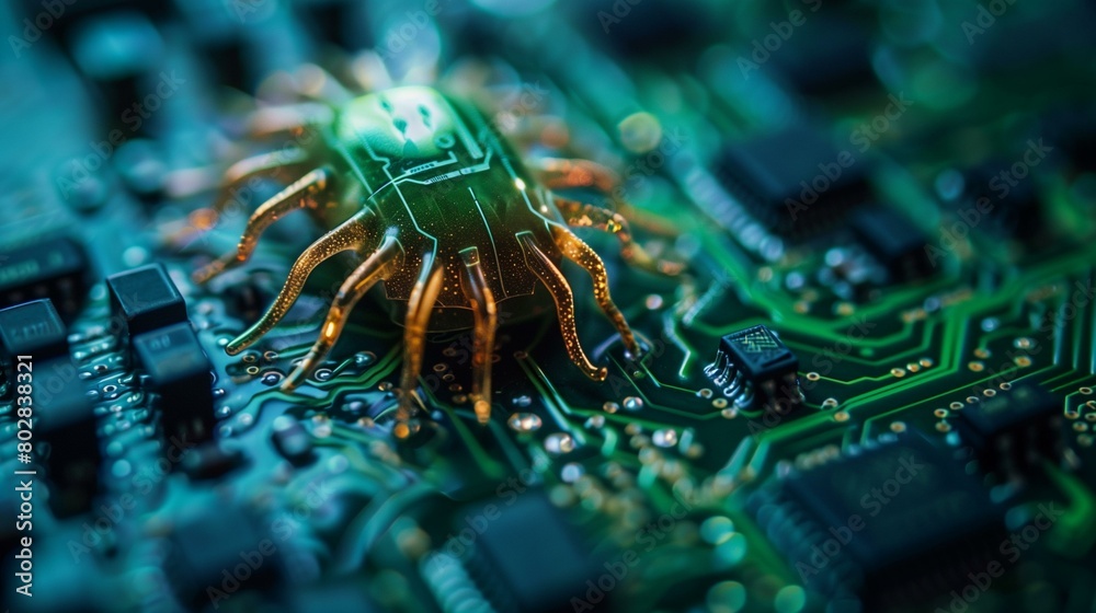 Rootkit attack cyber security, spider on circuit board, data complexity ...