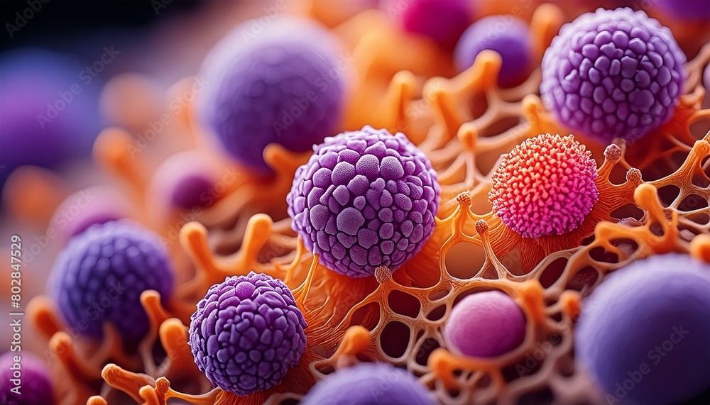 Oncology. Cancer cells that cause tumors in the human body. Macro ...