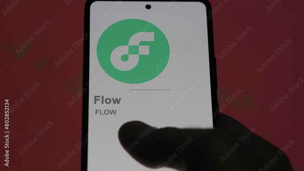 Close up on logo of (FLOW) Flow on the screen of an exchange. (FLOW ...