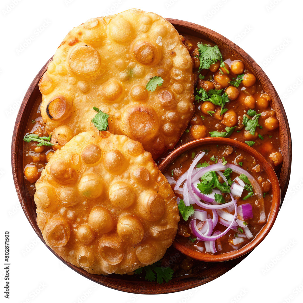 Chole Bhature on a plate isolated on transparent background Remove png ...