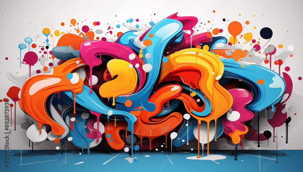 Abstract graffiti background with colorful cartoon characters and ...