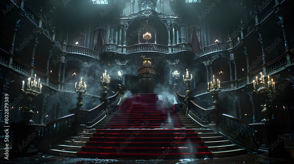 Dramatic and eerie interior of a grand gothic cathedral with towering ...