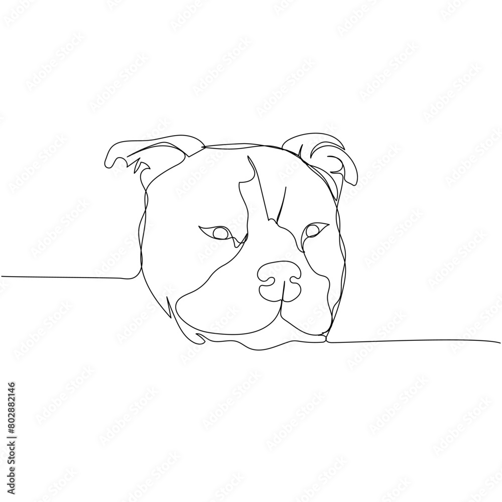 American Bully, portrait, dog breed, companion dog one line art ...