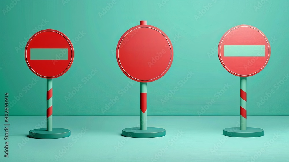 3D representations of prohibition signs, indicating danger or safety ...