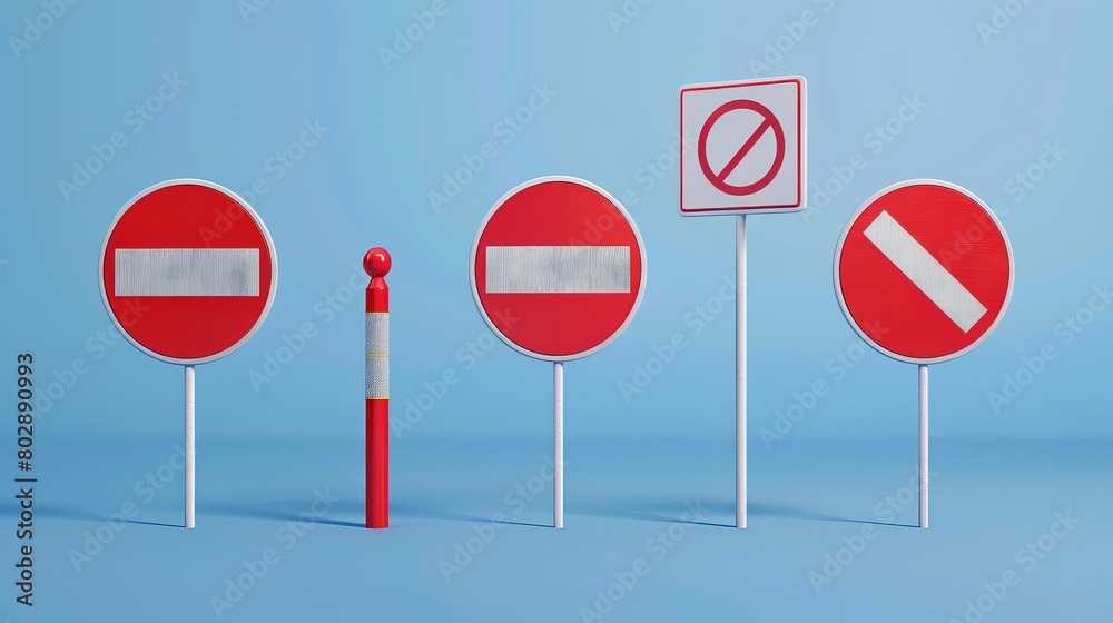 3D representations of prohibition signs, indicating danger or safety ...