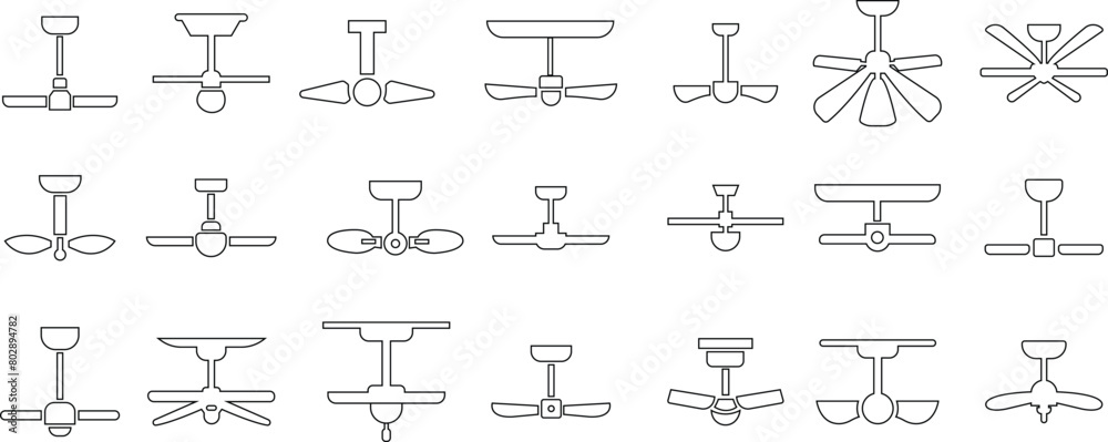 Set of Celling fan icons line styles editable stock. Air Fan vectors ...