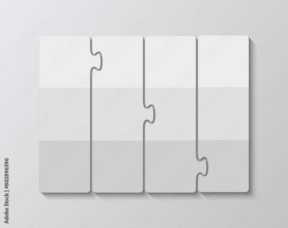 Jigsaw puzzle info graphic with 4 pieces in grey color gradation ...