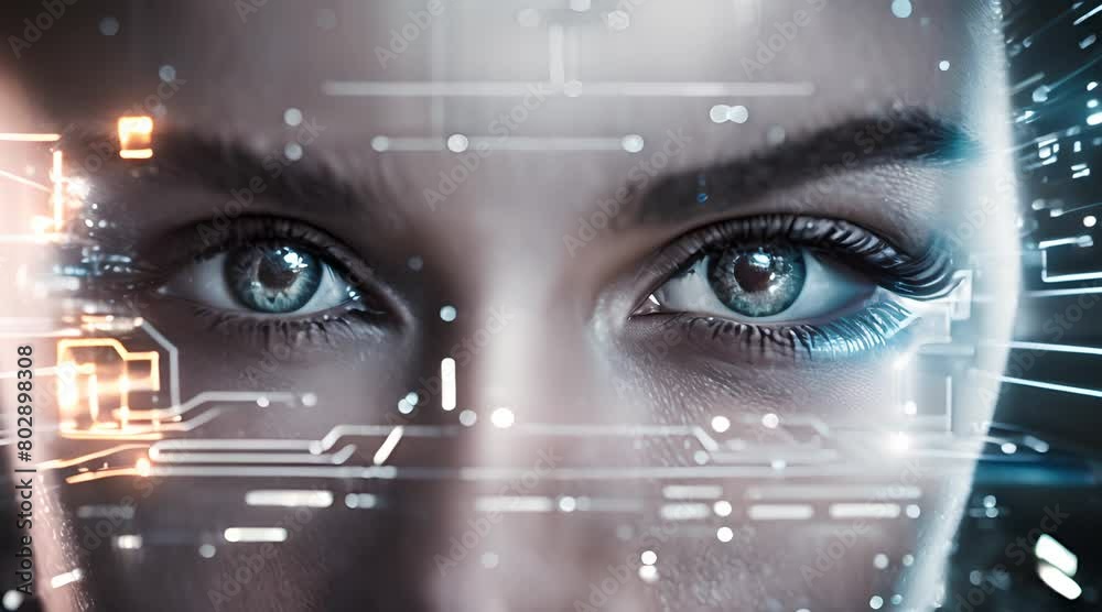 Animation 3d recognition scanning of the face eye of man or woman ...