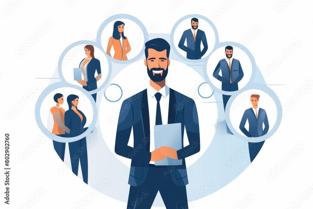 Stakeholder cartoon illustration - Generative AI. Man, woman, chain ...