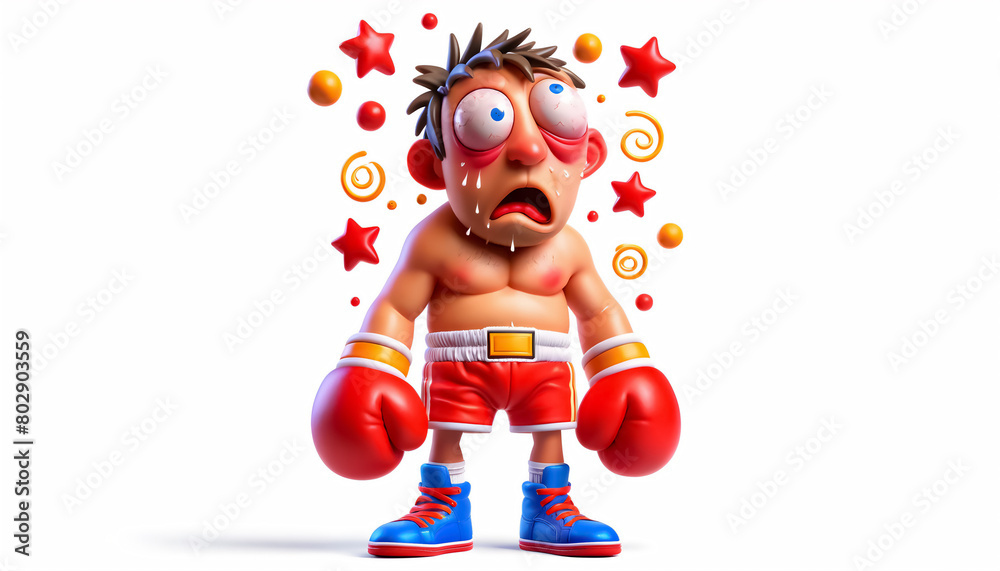 Boxer character dazed and confused - 3D cartoon render, Cartoonish ...
