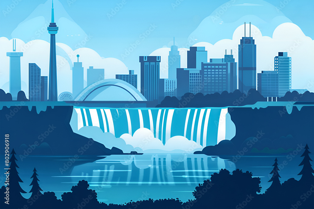 Niagara Falls Ontario flat vector skyline illustration Stock ...