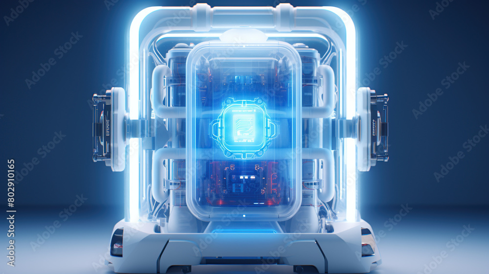 Comprehensive walkthrough , front view, blue, white background, frosted ...