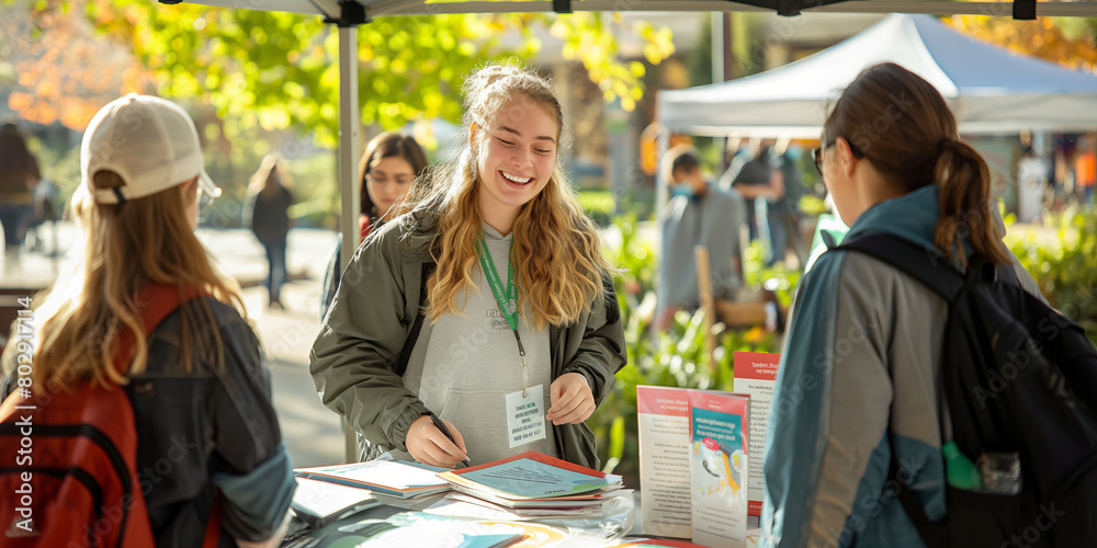 Mental health awareness campaign booth at a college campus, with ...