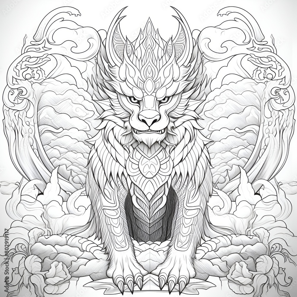 Coloring book page for kids and adults of a majestic griffin with ...