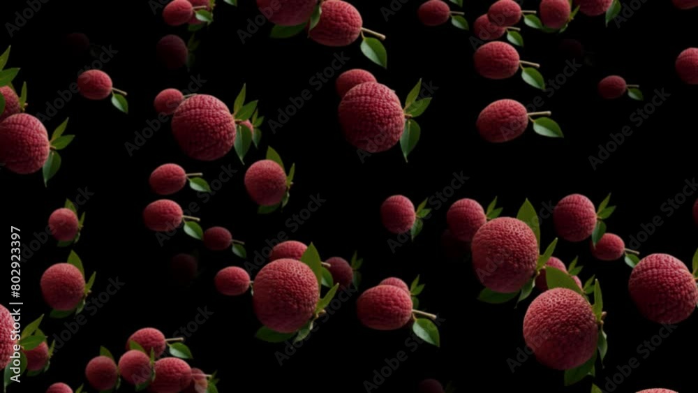 Lychee Fruits Falling Animation On Black Background. Healthy Closeup ...