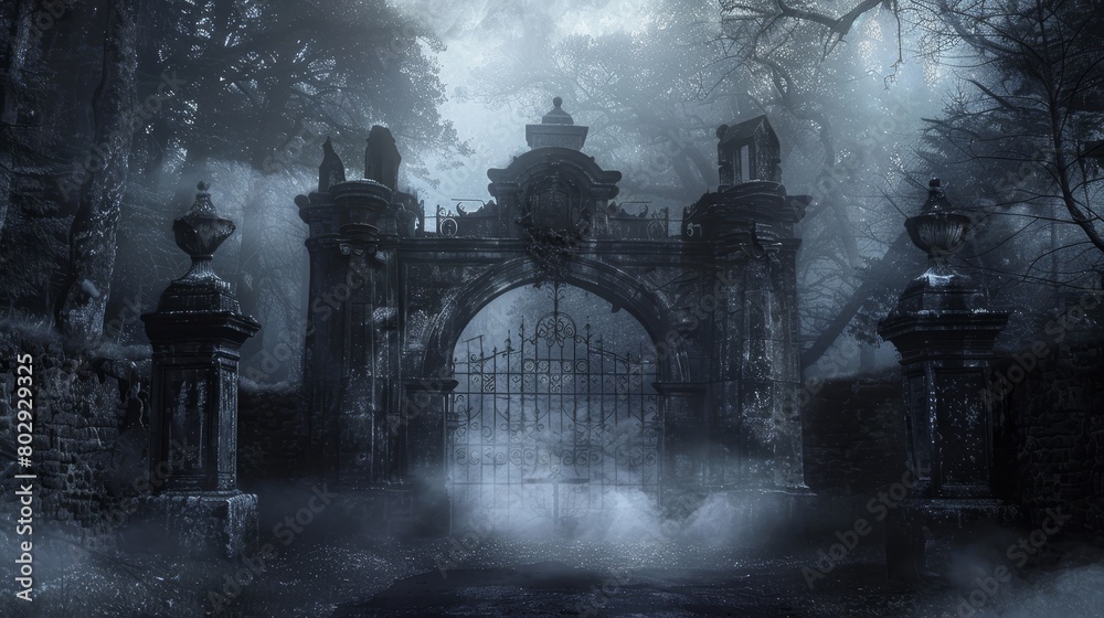 The eerie gates of hell, flanked by dungeon stones and overlooked by ...