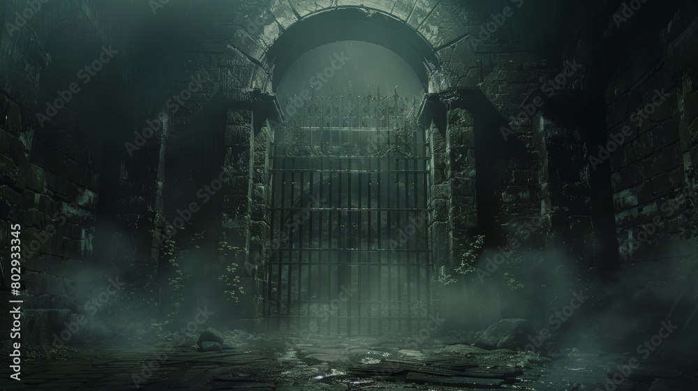 Imposing gates of a dungeon and hell, inspired by Christian theology ...
