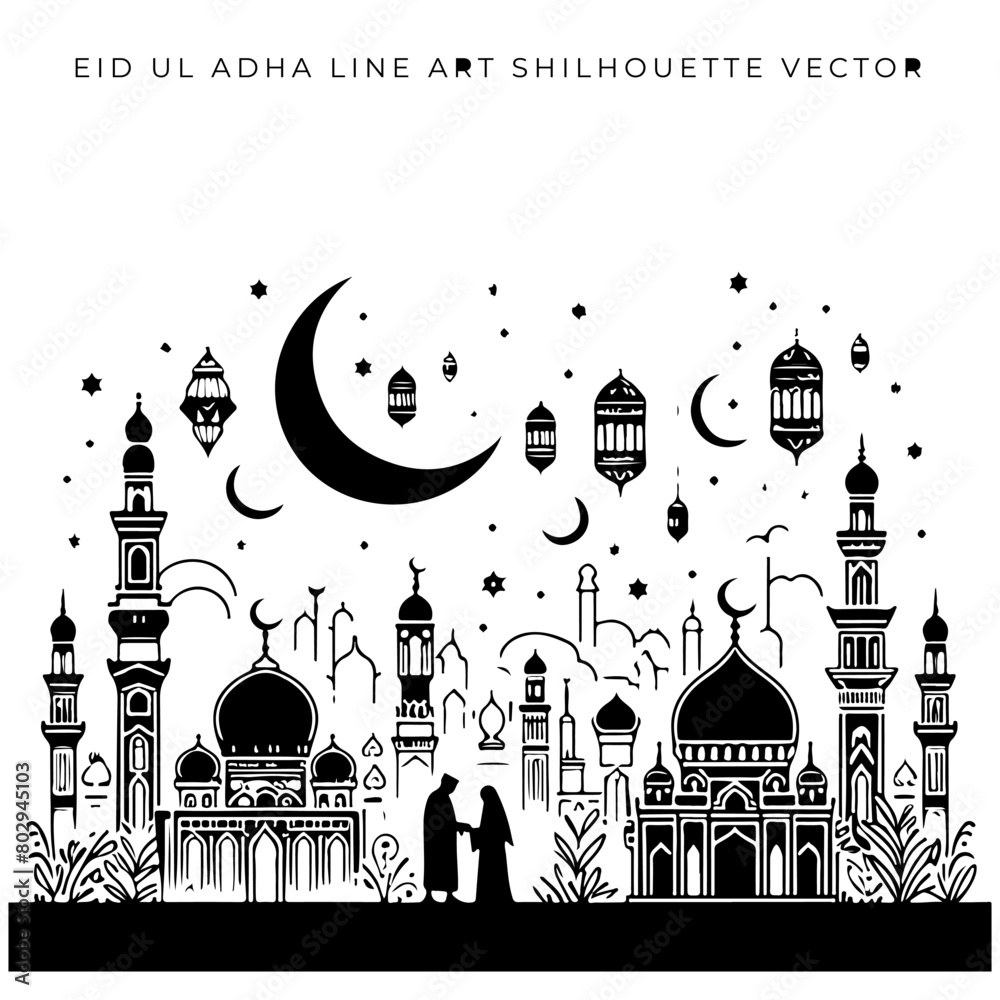 Coloring Page Line art Edi Al Adha new silhouette vector illustration ...