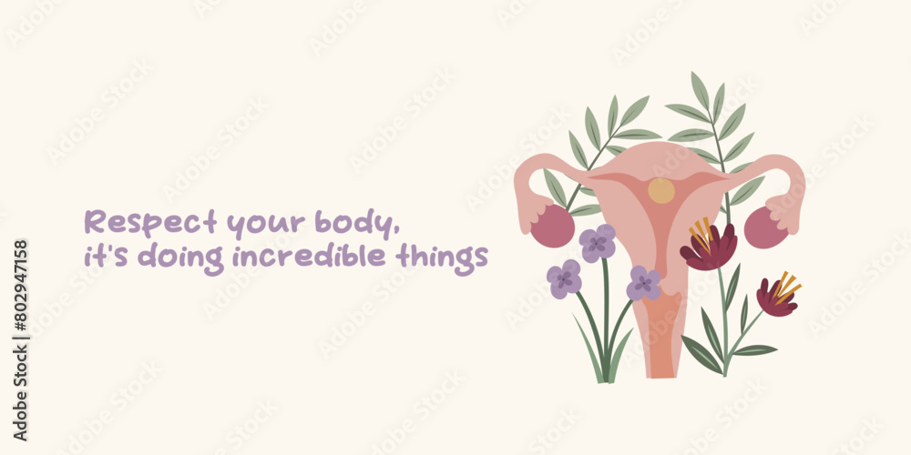 Floral uterus and inspirational quote about women’s health. Female ...