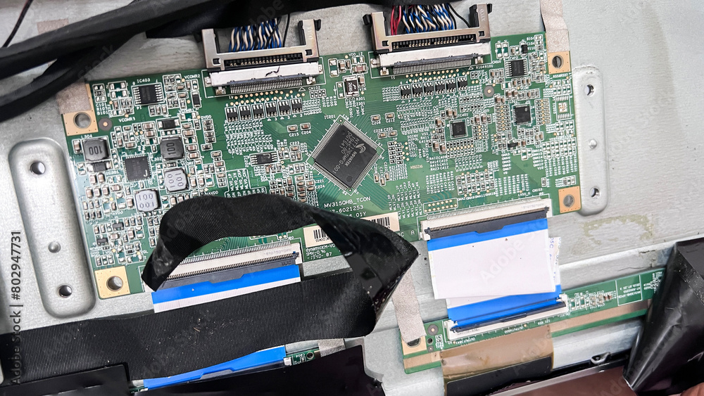 Circuit board with electronic devices attached to the top of the ...