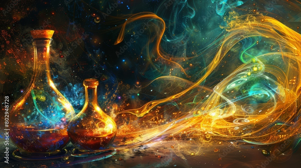 Artistic representation of the alchemical gold transformation process ...