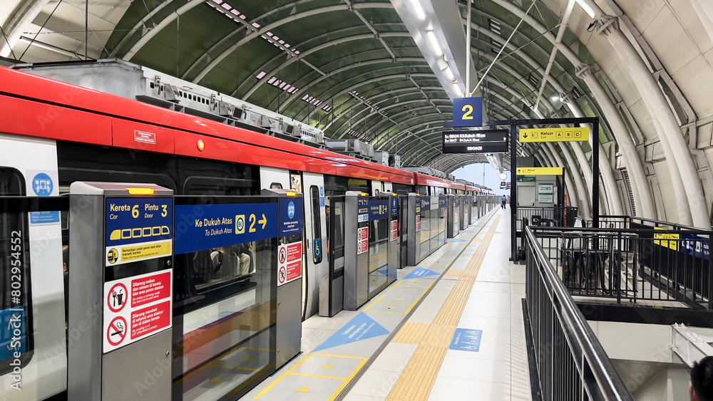 LRT Jakarta train station interior view. Indonesia public ...