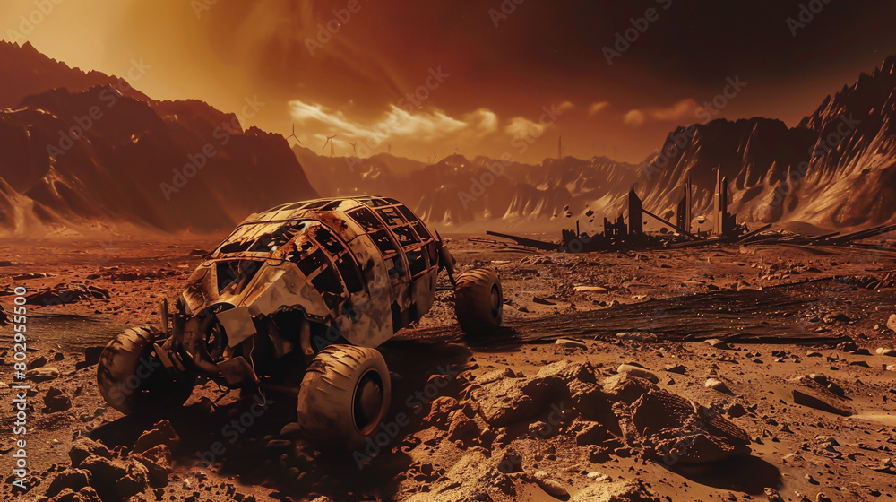 Illustrate the aftermath of Mars terraforming attempts using a rear ...