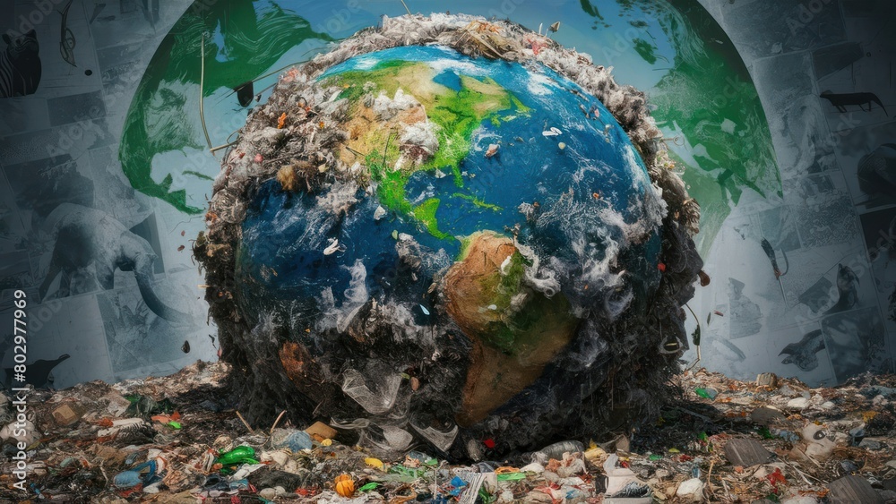 Trash Planet Illustration of Earth Drowning in Litter, Garbage, and ...
