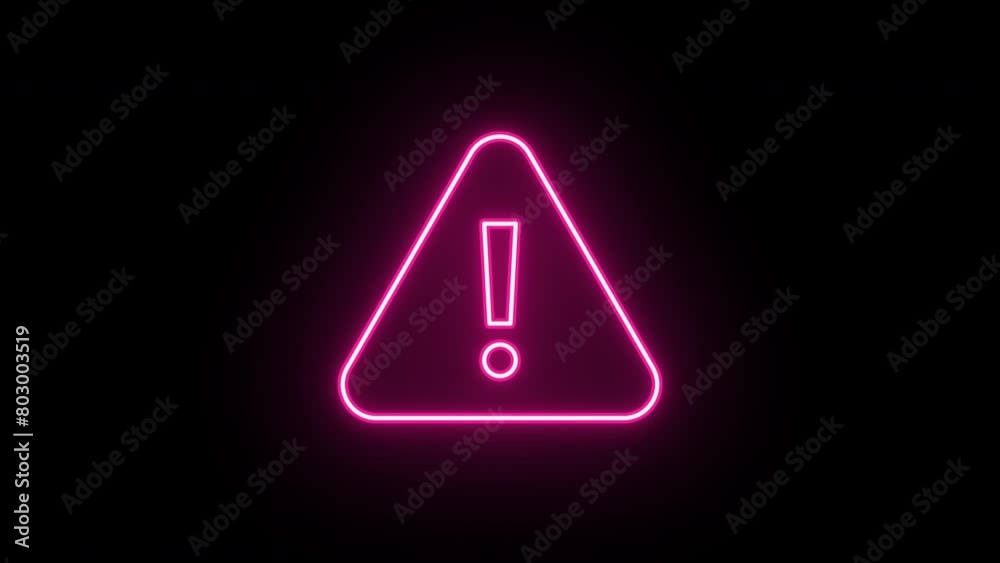 Neon warning icon animation, flickering emergence with fading. Glowing ...