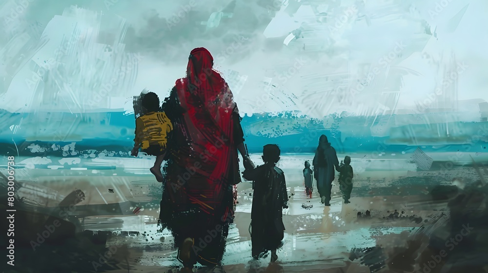 the refugee crisis, highlighting the plight of displaced people fleeing ...