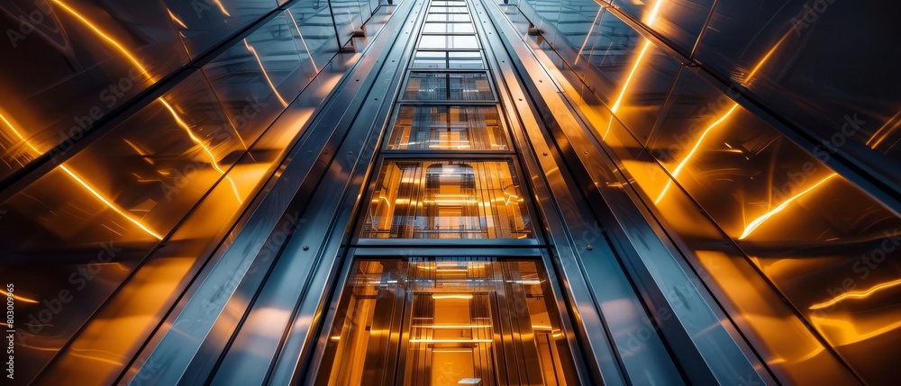 Create an image of an elevator with a glowing orange light on each side ...