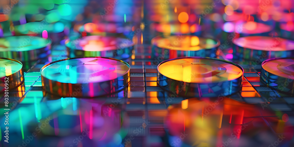 Closeup, silicon wafer, technology, semiconductor, microchip ...