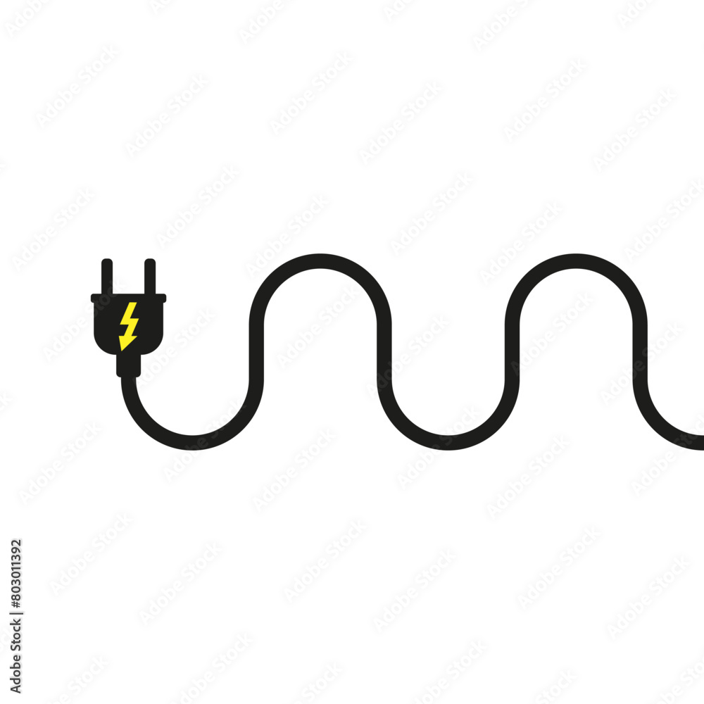 Electrical power plug with a long curved wavy wire. Isolated vector ...