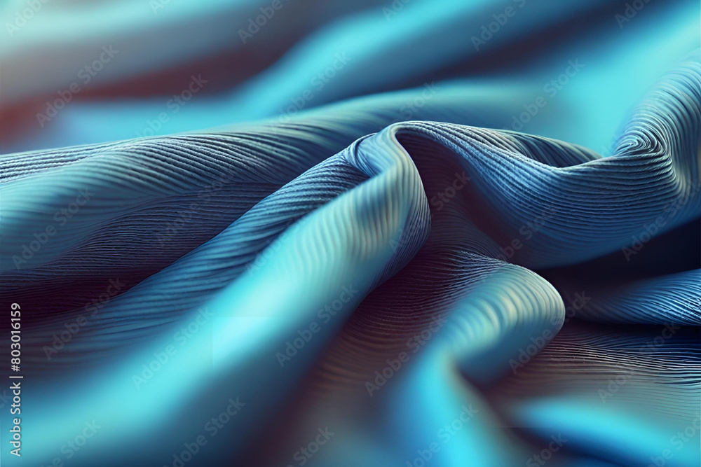 Abstract fabric texture background, close up picture of purssian blue color thread, macro image ...