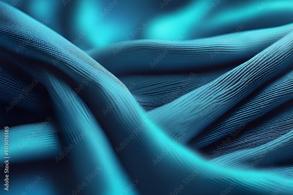 Abstract fabric texture background, close up picture of purssian blue color thread, macro image ...