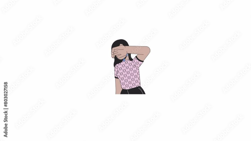 Tears crying woman indian line 2D character animation. Emotional ...