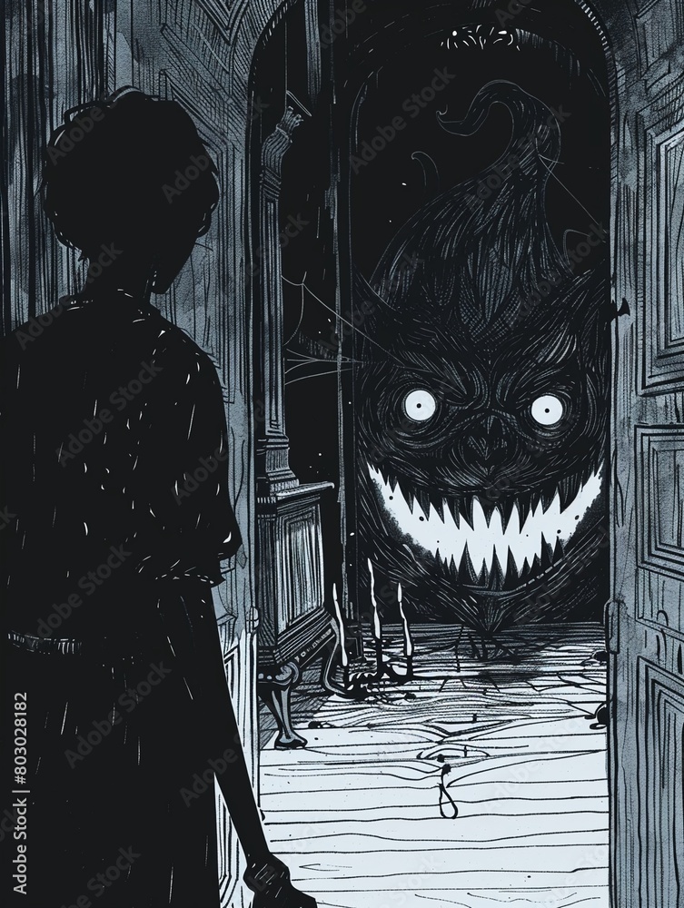 The Halloween demon lurks in the shadows, ready to scare children ...