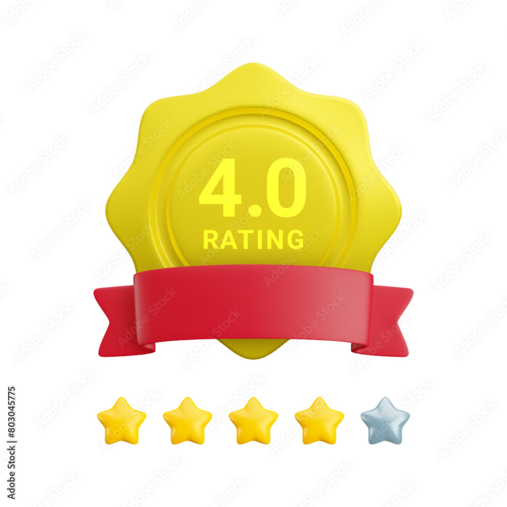 Vector 3d feedback rating concept. Cartoon 3d wavy badge icon with four ...