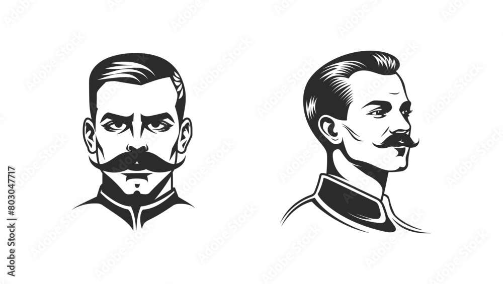 vintage french man with mustache in military uniform, simple vector ...