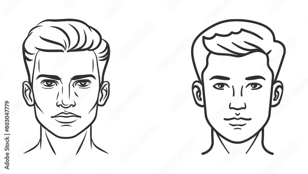Black and white line drawing illustration of the front view of a male ...