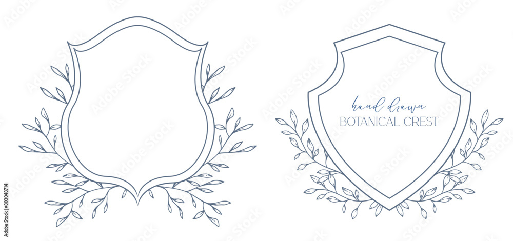 Wedding Crest floral Line Art Design. Botanical Crest Line Drawing ...